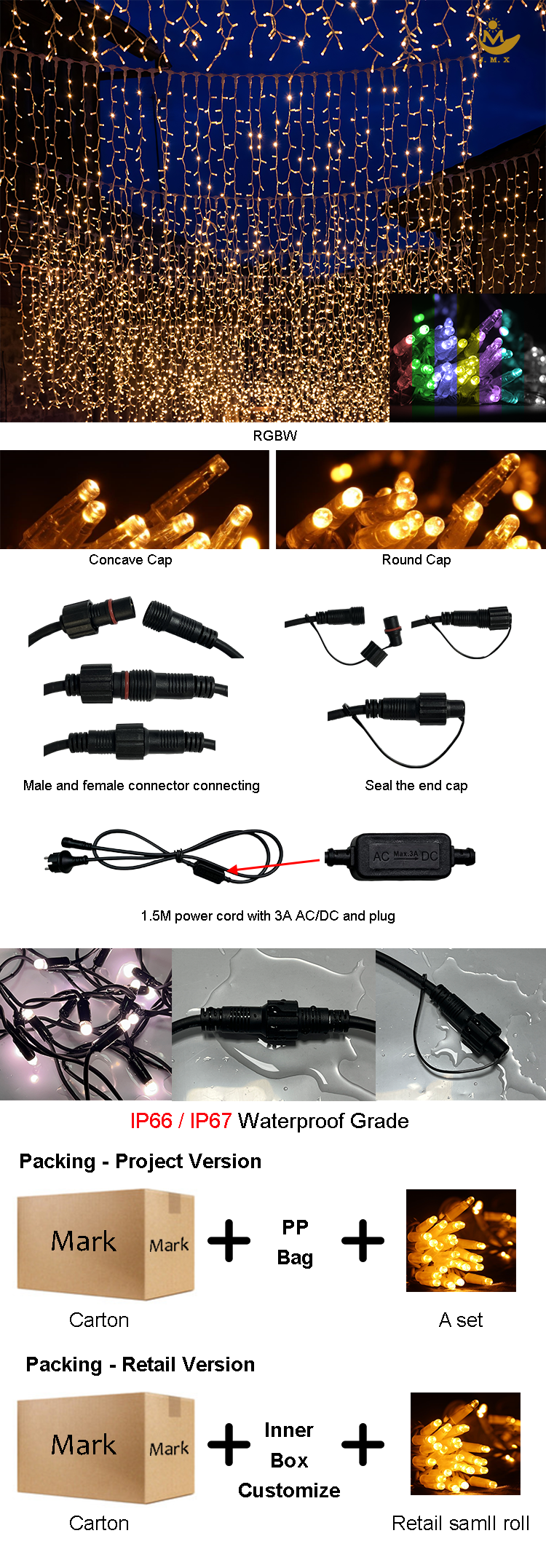 220-240V Rubber Wire Sync RGBW LED Curtain Light-Zhongshan J.M.X ...